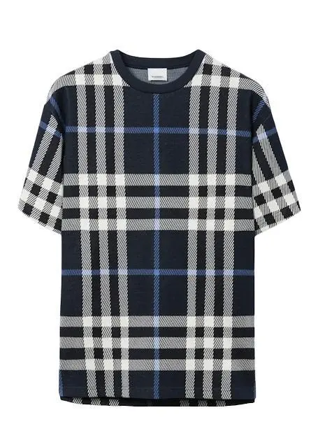 Burberry Check Cotton T-shirt - White/dark Blue