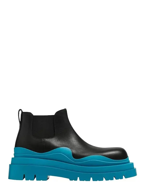 Bottega Veneta Leather Tire Chelsea Ankle Boots - Black/blue