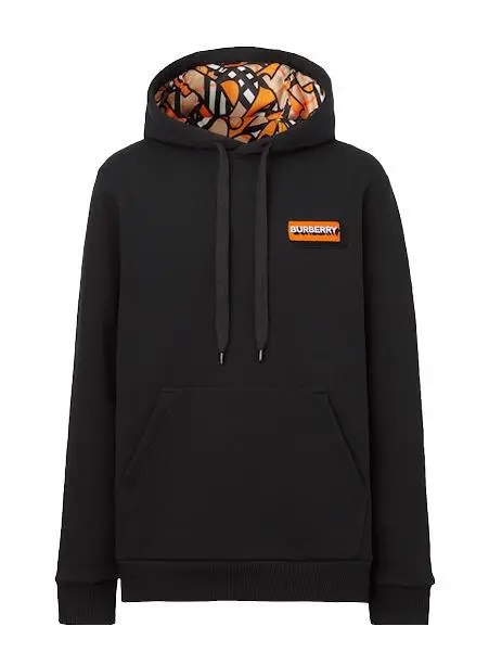 Burberry Cotton Logo Applique Hoodie - Black/orange
