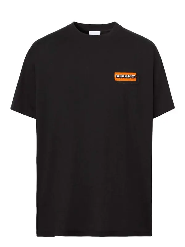 Burberry Logo Applique Cotton Oversized T-shirt - Black/orange
