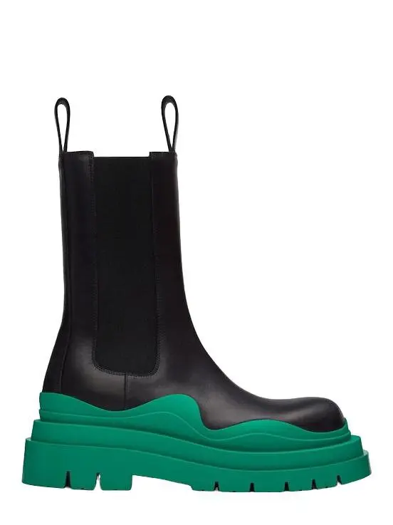 Bottega Veneta Leather Tire Chelsea Boot - Black/green