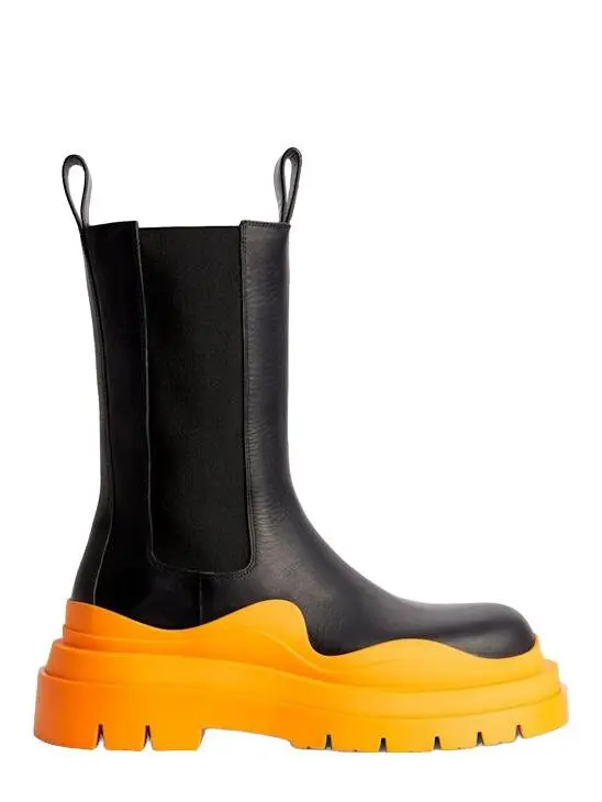 Bottega Veneta Leather Tire Chelsea Boot - Black/orange