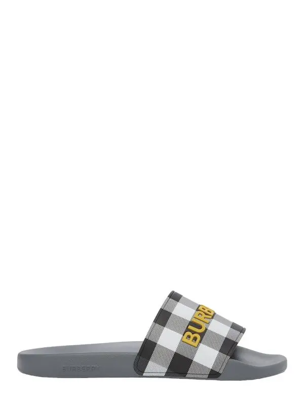Burberry Logo Detail Check Slides - Storm Grey/yellow