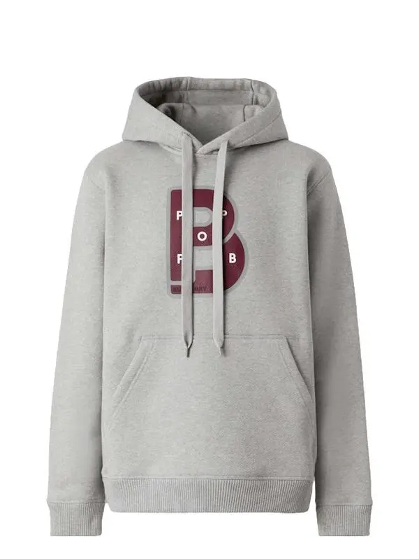 Burberry Letter Graphic Print Cotton Hoodie - Pale Grey Melange
