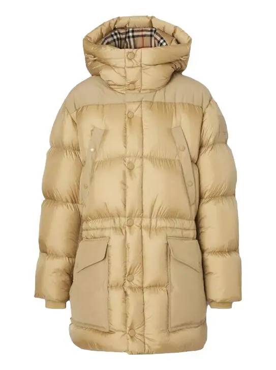 Burberry Logo Applique Puffer Coat - Honey