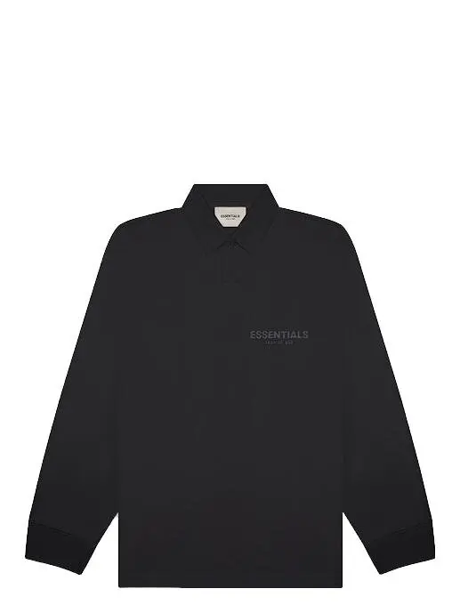Fear Of God Essentials Long Sleeve Boxy Polo Shirt - Dark Slate/stretch Limo/black
