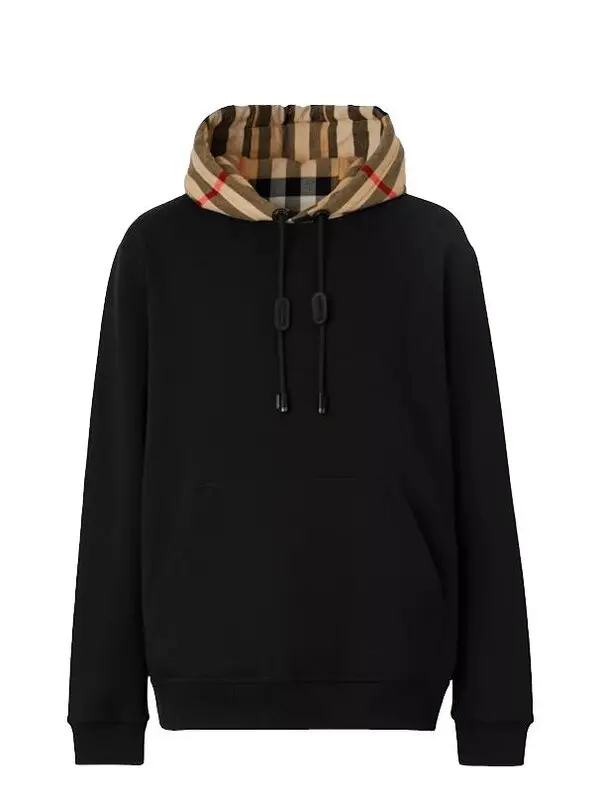 Burberry Check Hood Cotton Hoodie - Black