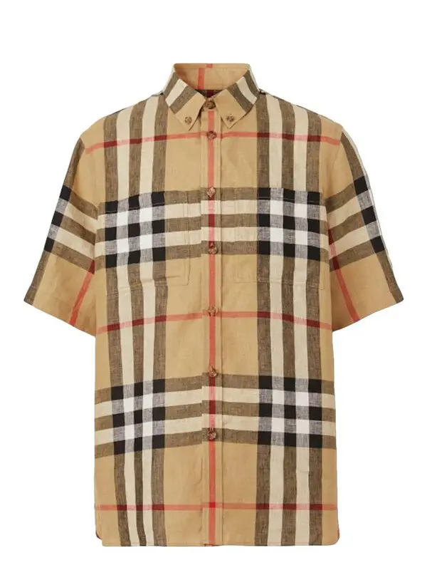 Burberry Check Linen Oversized Shortsleeve Shirt - Archive Beige