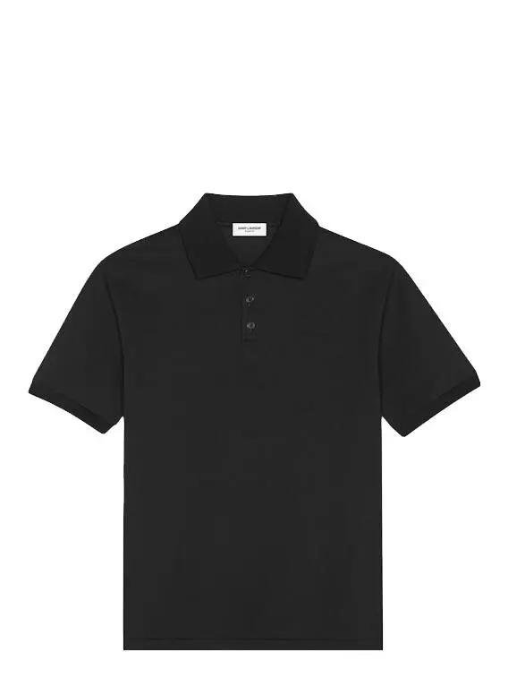 Saint Laurent Cassandre Cotton Pique Polo Shirt - Black