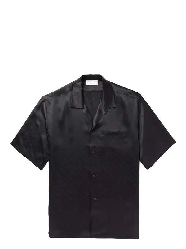 Saint Laurent Campcollar Silksatin Jacquard Shirt - Black