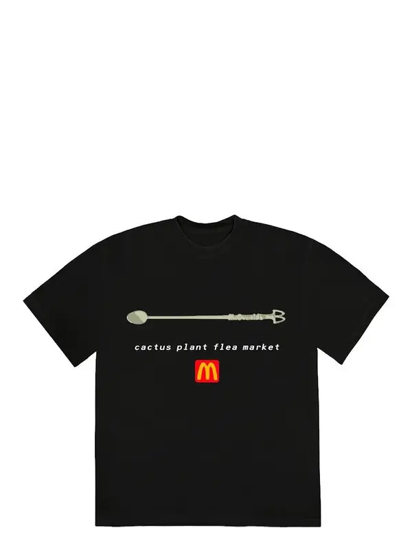 CACTUS PLANT FLEA MARKET X Mcdonald's Coffee Stirrer T-shirt - Black