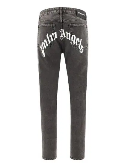 Palm Angels Logo Denim Straight Leg Jeans - Black/white