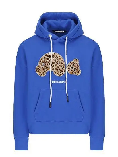 Palm Angels Leopard Kill The Bear Popover Hoodie - Blue/brown