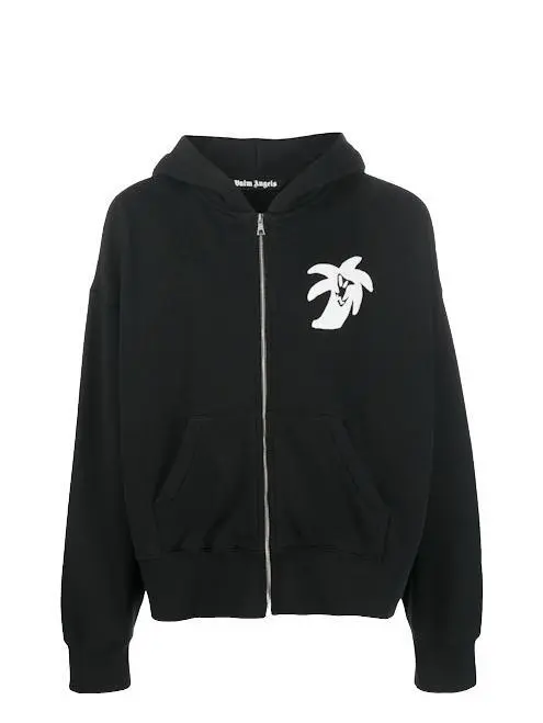 Palm Angels Logo Print Zip-up Hoodie - Black