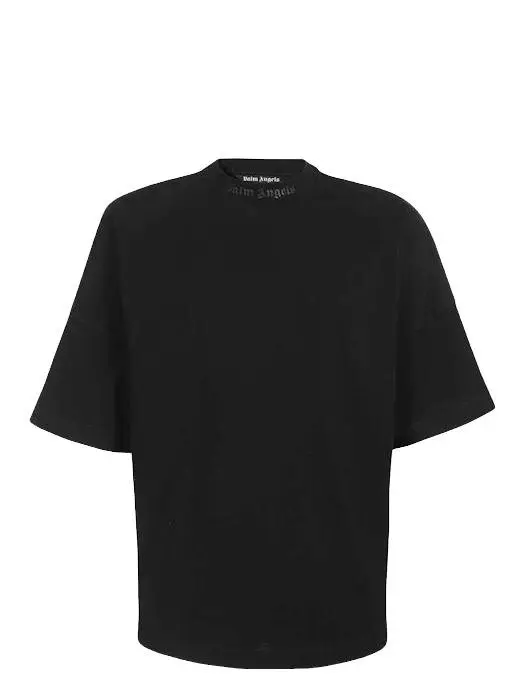 Palm Angels Oversized Mock Neck Glitter Logo T-shirt - Black