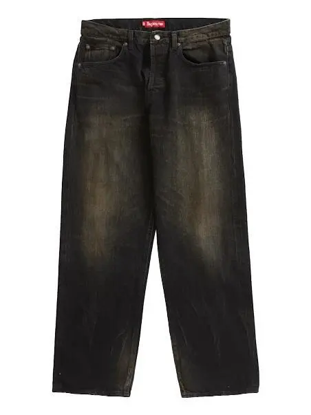 Supreme Distressed Loose Fit Selvedge Jean - Washed Black