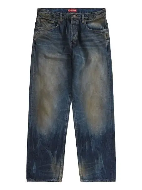 Supreme Distressed Loose Fit Selvedge Jean - Washed Blue