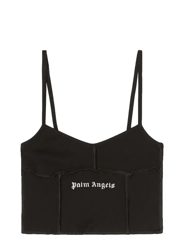 Palm Angels Logo-print Crop Top - Black/white