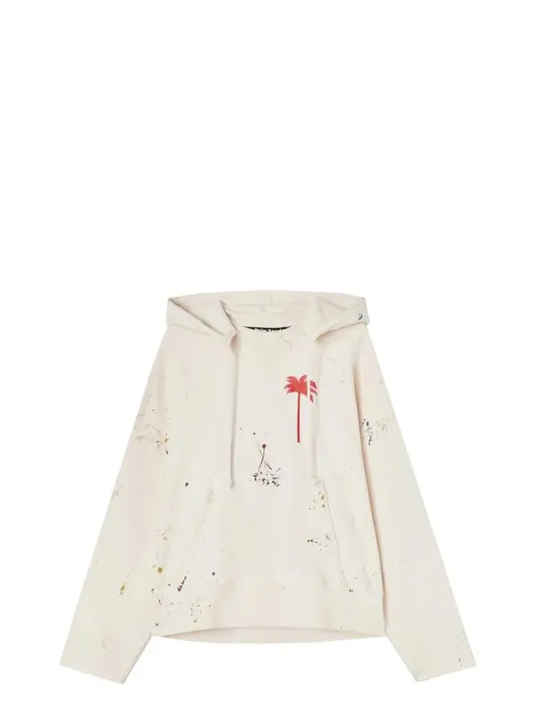 Palm Angels Painted Raw Hoodie - Off White/red