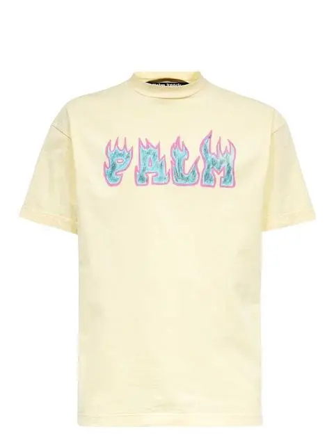 Palm Angels Logo Flames Vint Tee Shirt - White/purple
