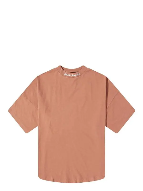 Palm Angels Mock Neck Logo T-shirt - Tan/white