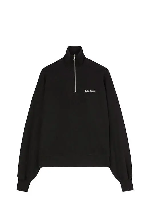 Palm Angels Logo-embroidered Half-zip Sweatshirt - Black