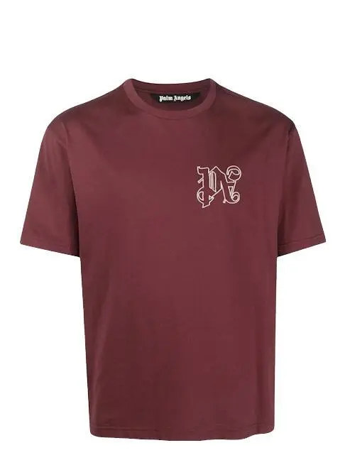 Palm Angels Monogram Cotton T-shirt - Bordeaux Red/white