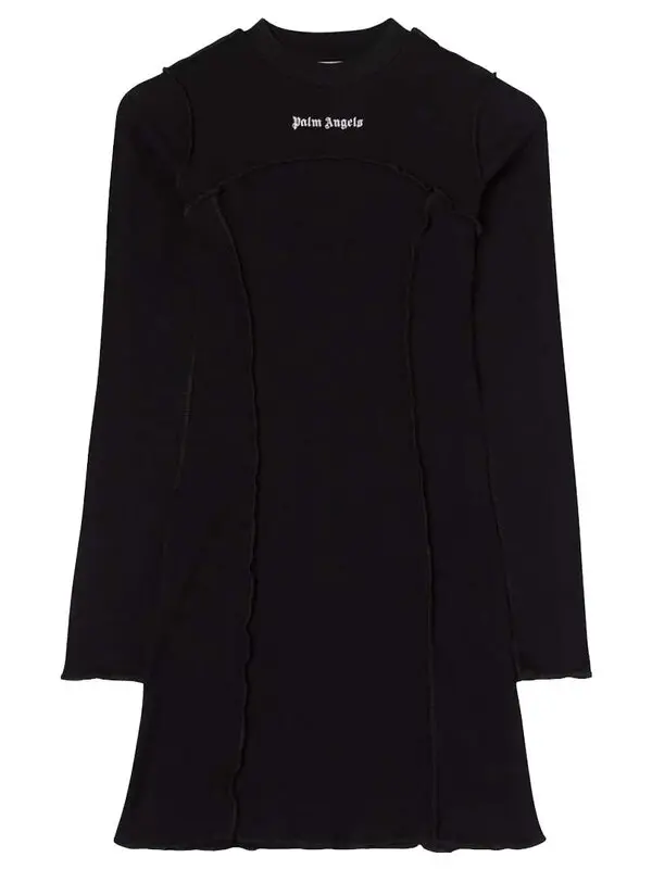Palm Angels Logo Long Sleeve Ribbed Dress - Black