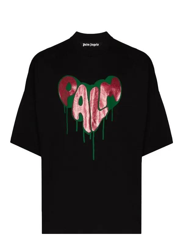 Palm Angels Palm Spray Heart T-shirt - Black Red Green