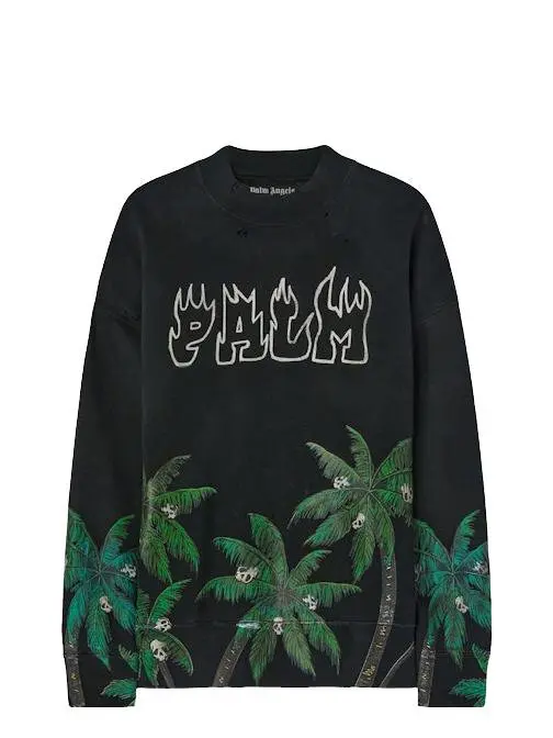 Palm Angels Palms & Skulls Vintage Crewneck Sweatshirt - Black/green