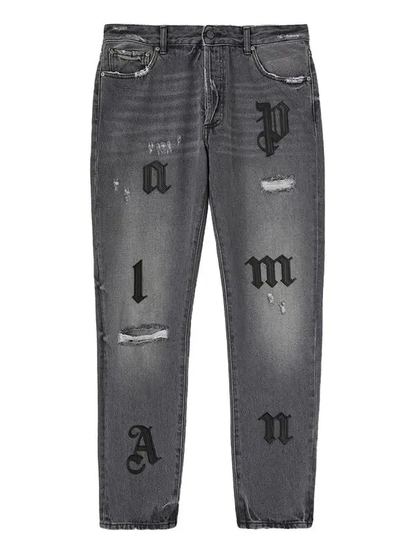 Palm Angels Logo Patch Denim Pants - Medium Grey/black