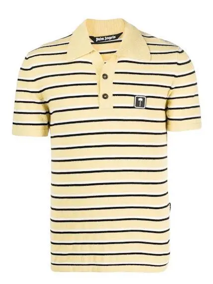 Palm Angels Logo Patch Striped Terry Polo Shirt - Yellow/black/white