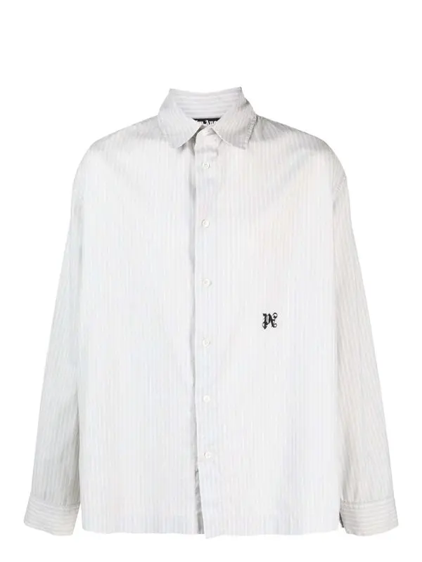 Palm Angels Monogramembroidered Striped Shirt - Light Blue/ecru