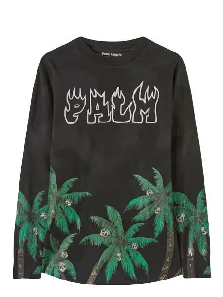 Palm Angels Palms&skull Over Long Sleeve T-shirt - Black/green