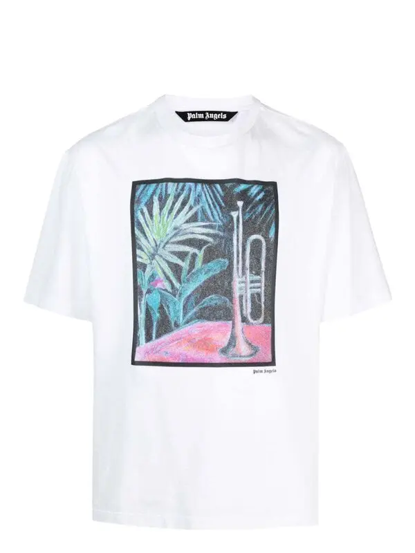 Palm Angels Oil On Canvas Cotton T-shirt - White