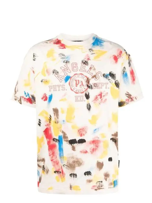 Palm Angels Painted College T-shirt - Off White/red