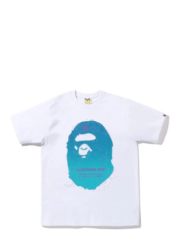 A BATHING APE Big Ape Head Digital Mosaic Tee Shirt - White Blue