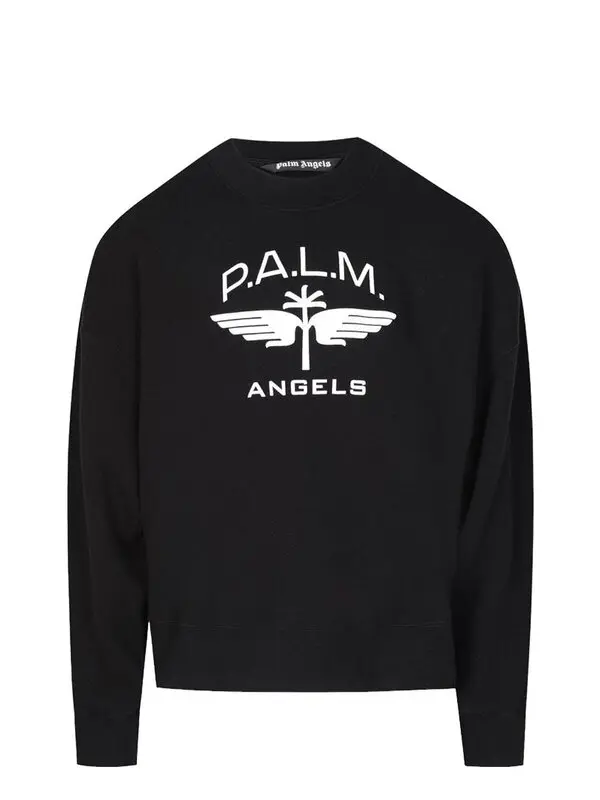 Palm Angels Military Wings Logo Crewneck Sweatshirt - Black/white