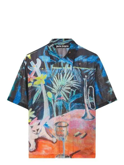 Palm Angels Oil On Canvas Buttonup Bowling Shirt - Black/multicolour