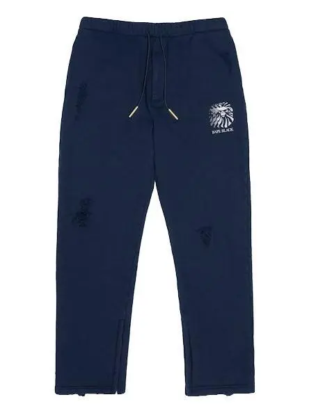 A BATHING APE Black Label Distressed Sweat Pants - Navy Blue