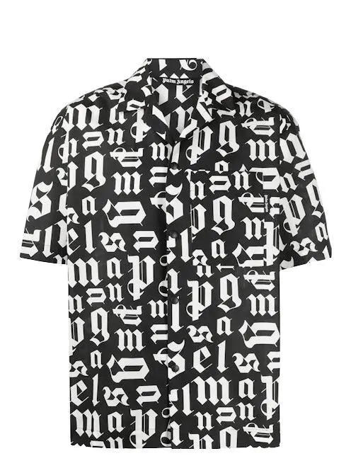 Palm Angels Monogram Bowling Shirt - Black