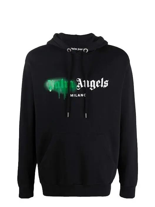 Palm Angels Milano Sprayed Logo Hoodie - Black