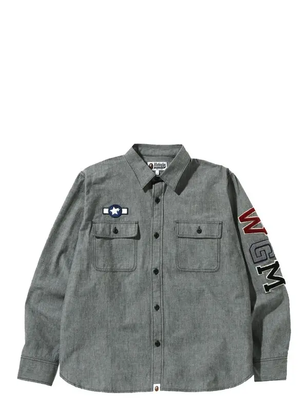 A BATHING APE Busy Shark Chambray Relaxed Fit Shirt - Black