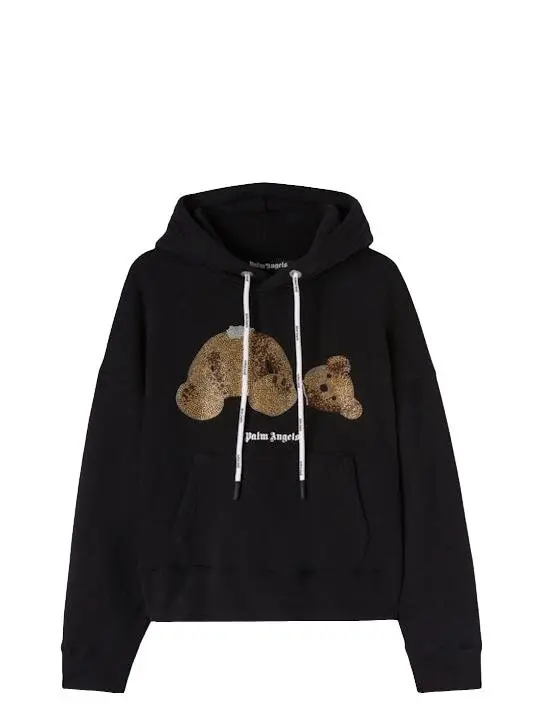 Palm Angels Sequin Bear Hooded Sweatshirt - Black/gold
