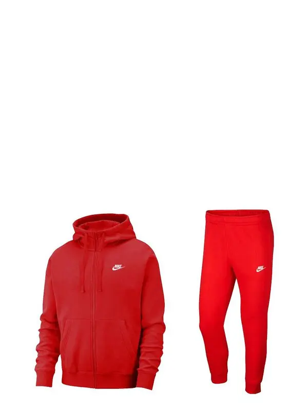 Nike Sportswear Club Fleece Full-zip Hoodie And Joggers Set - University Red/white