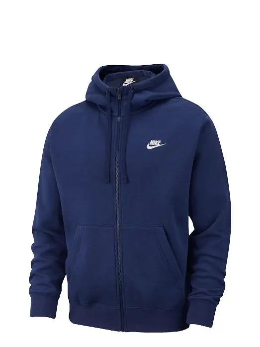 Nike Club Fleece Full-zip Hoodie - Midnight Navy Blue/white