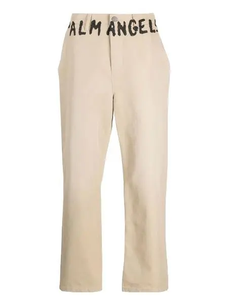 Palm Angels Seasonal Logo Chinos Pants - Beige/black