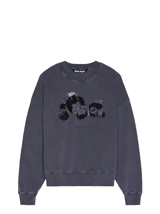 Palm Angels Patchwork Ripped Bear Crewneck Sweatshirt - Grey