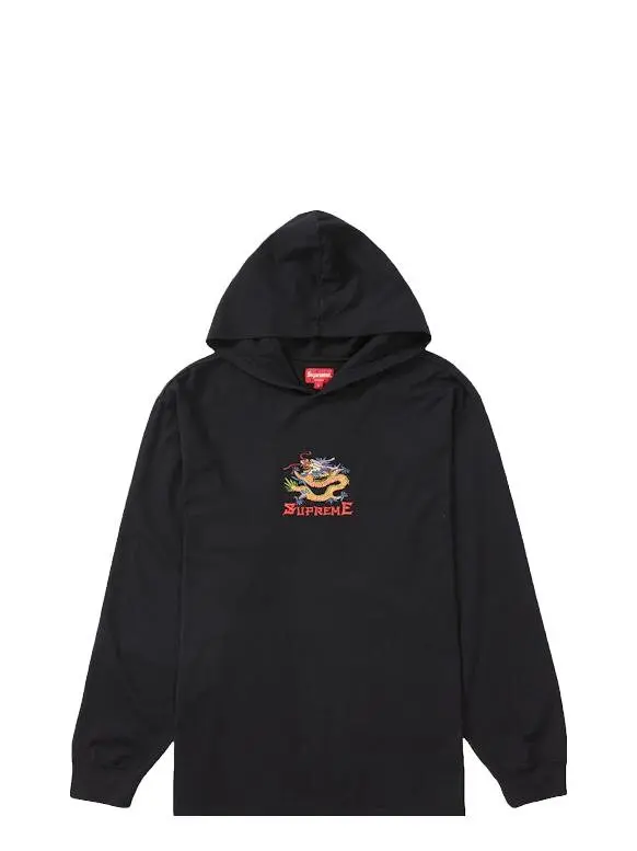 Supreme Dragon Hooded Long Sleeve Top - Black