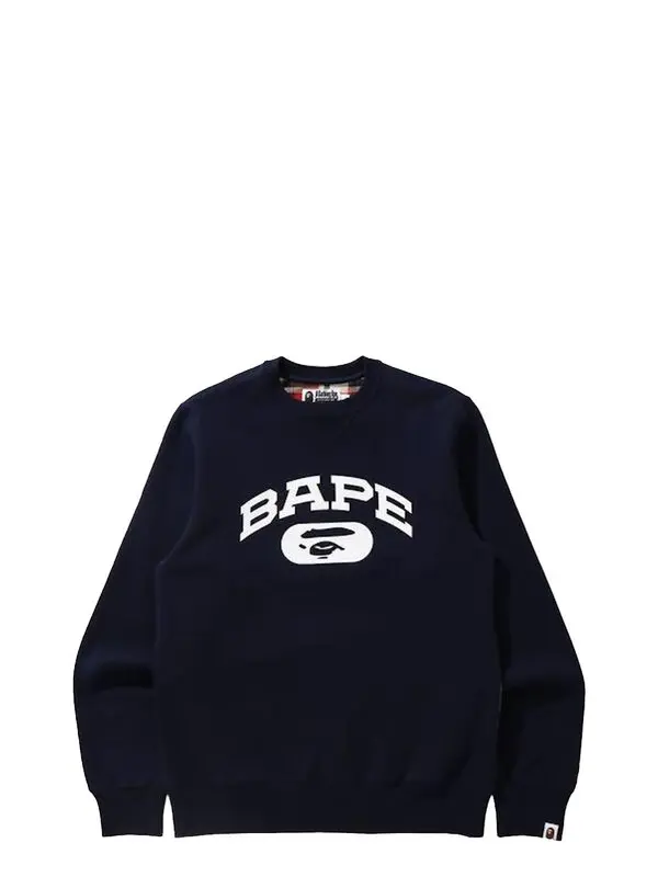 BAPE Check Crewneck Sweatshirt - Navy Blue/red